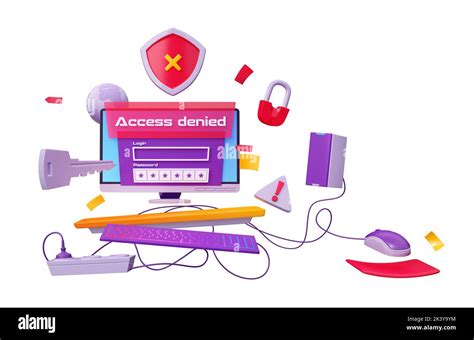 3d Render Data Protection Concept Computer Show Access Denied Notification Hacker Attack