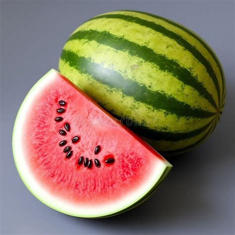 A Whole Watermelon Next To A Slice Showing Its Bright Red Flesh And