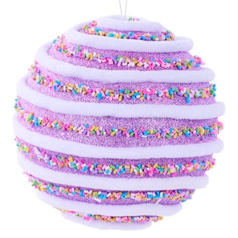 5 125dia Candy Sprinkle Swirl Ball Orn Lavender Burlap And Bling Decor