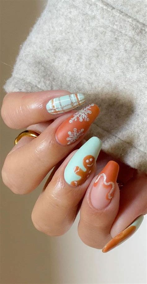 50 Stylish Festive Nail Designs Gingerbread Man And Snowflake Neutral Nails Festival Nails