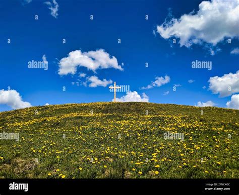Summit Cross On The Beautiful Grass Hill Huettchopf In Zurich Oberland