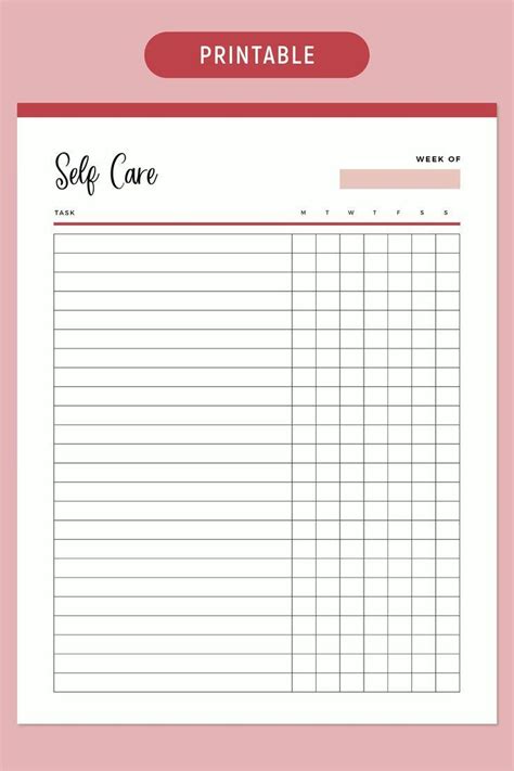 Printable Self Care Template Instant Download Pdf A4 And Us Letter
