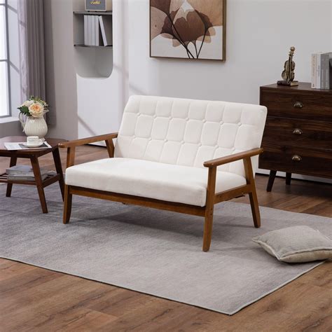 Mid Century Modern Loveseat Sofa 2 Seater Upholstered Couch With Solid
