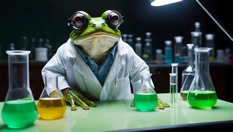 Scientist Frog In A Laboratory A Whimsical Image Of A Frog Dressed As