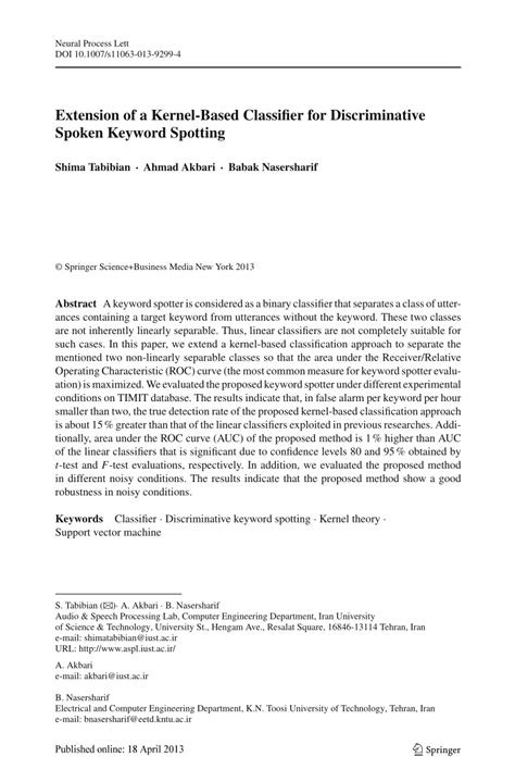 Pdf Extension Of A Kernel Based Classifier For Discriminative Spoken Keyword Spotting