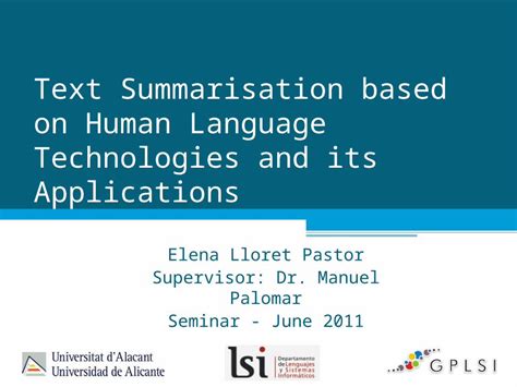 Ppt Text Summarisation Based On Human Language Technologies And Its
