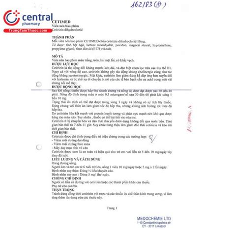 [chÍnh HÃng] Thuốc Cetimed Cetirizine 10mg Tác Dụng Liều Dùng