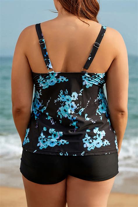 Plus Size Flared Tankini Set With Cargo Short Cherieday
