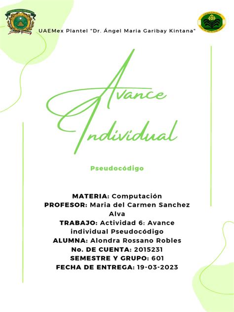 Actividad 6 Avance Individual Pseudocódigo Pdf