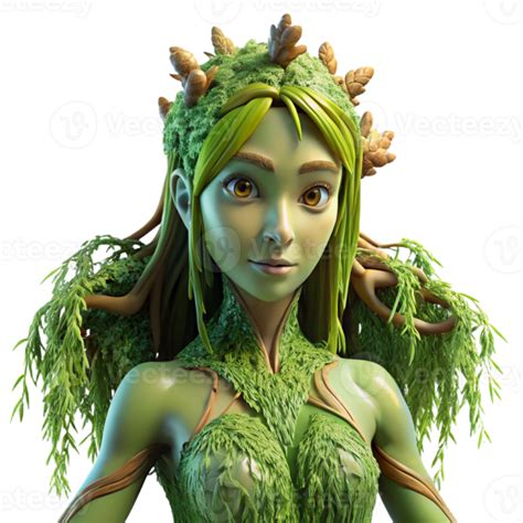 Serene Modern A Graceful Dryad Emerging From A Willow Tree Her Skin