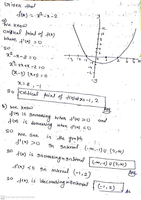 [Solved] Given f ' ( x ) = x 2 − x − 2 and its graph, use the graph... | Course Hero