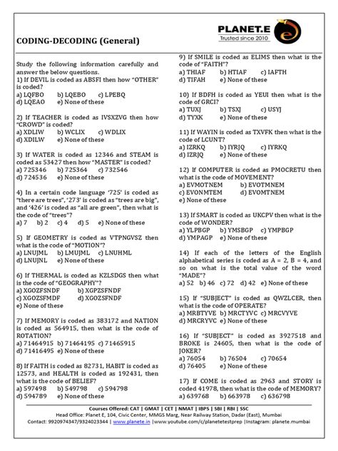 Coding Decoding Regular Pdf