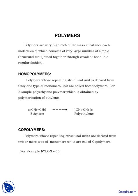 Polymers Materials Engineering Lecture Slides Docsity