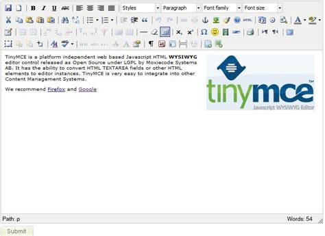 Tinymce визуальный Html редактор для сайта
