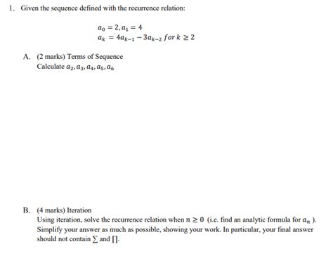Solved 1 Given The Sequence Defined With The Recurrence