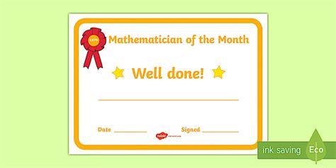 Mathematician Of The Month Certificate