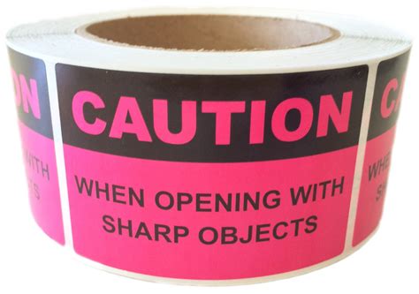 Pink Caution When Opening With Sharp Objects Labels Stickers 2 By 3