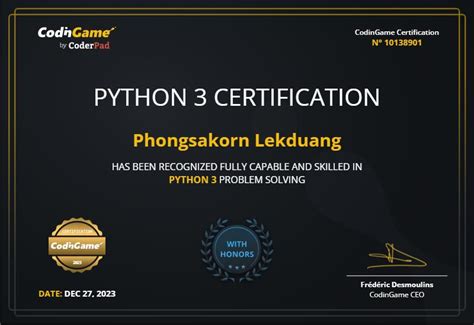 พงศกร เล็กดวง On Linkedin Codingame Certification