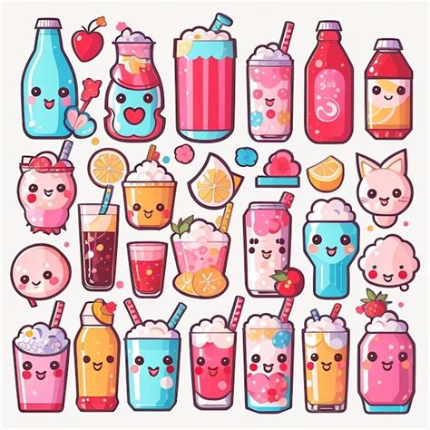Un Conjunto De Diseños De Bebidas Gaseosas Kawaii Generados Por La Ia