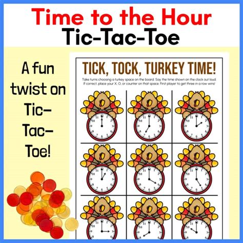 Thanksgiving Telling Time To The Hour Tic Tac Toe Game Turkey Clock Activity