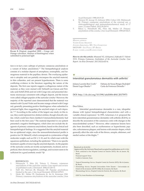 Pdf Interstitial Granulomatous Dermatitis With Arthritis