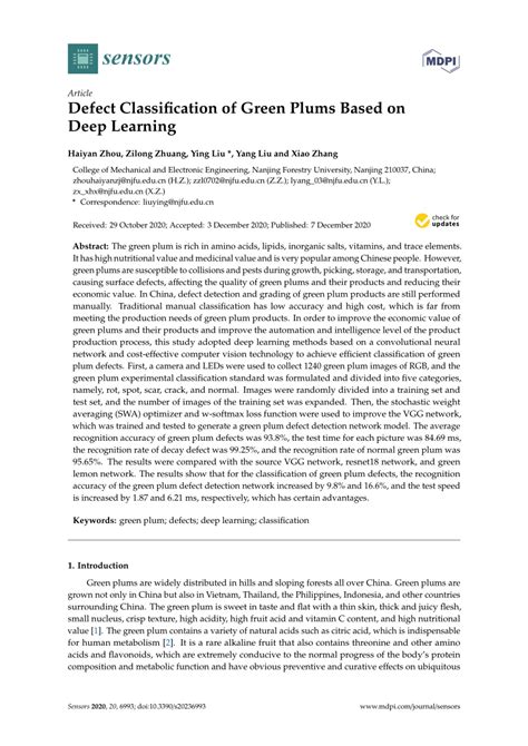 Pdf Defect Classification Of Green Plums Based On Deep Learning