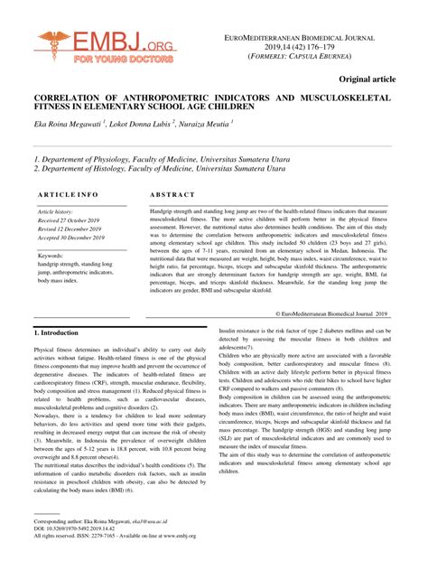 Pdf Original Article Correlation Of Anthropometric Indicators And