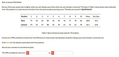 solved quiz vs lecture pulse rates do you think your pulse rate is