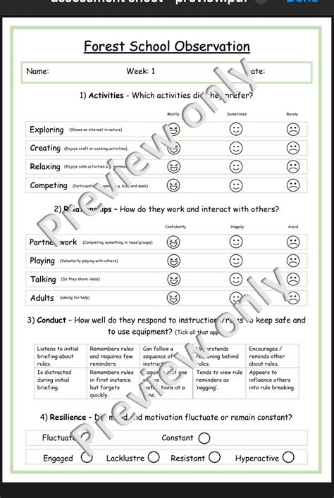 Forest School Baseline Ongoing Assessment Printable Etsy