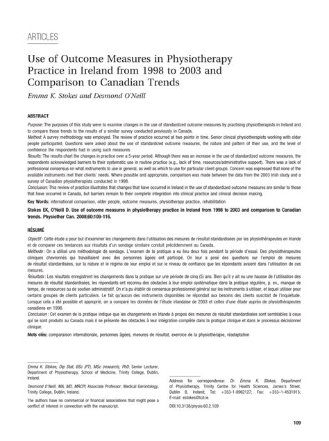 Pdf Use Of Outcome Measures In Physiotherapy Practice In Ireland From