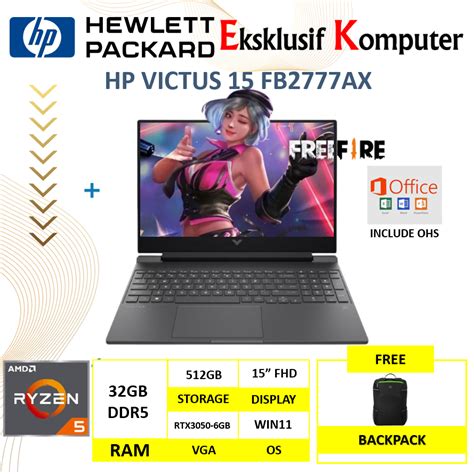 Jual Laptop Gaming HP Victus 15 FB2777AX Ryzen 5 8645AX 32GB 512GB SSD RTX3050 6GB 15 FHD IPS