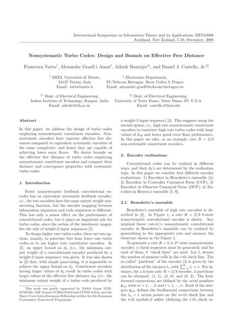 PDF Nonsystematic Turbo Codes Design And Bounds On Effective Free Distance