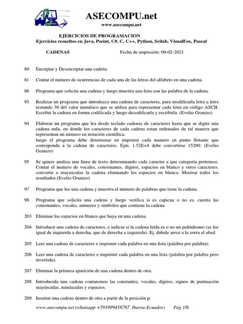 Ejercicios De Programación Cadenas Pdf C Sharp Lenguaje De Programación Comunicación Escrita