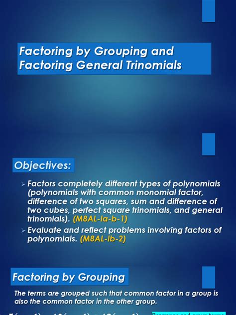 Factoring By Grouping And Factoring General Trinomials Pdf Factorization Elementary