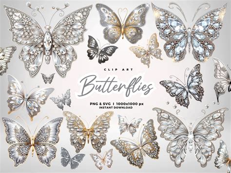 3d Silver Sparkling Butterflies Clip Art Glitter Butterflies Clipart