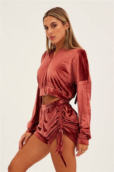 Brown Velvet Shorts Ally Fashion
