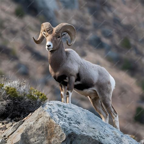 Premium Photo Majestic Bighorn Sheep With Curled Horns Standing On