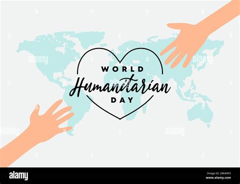 World Humanitarian Day Background With Handwritten Text And Hand On World Map Isolated On Grey