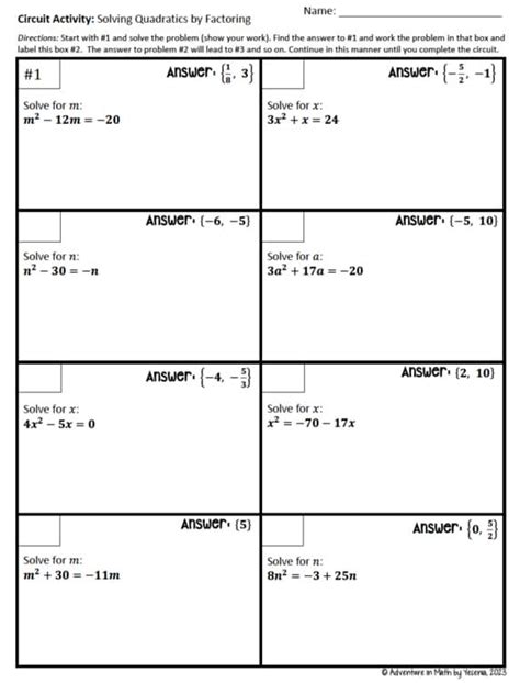 Solving Quadratic Equations Circuit Activity Bundle By Adventures In Math