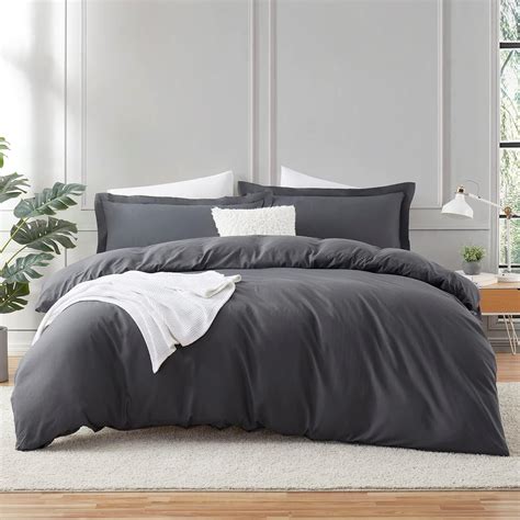 Hearth And Harbor Dark Grey Duvet Cover Queen Size 3 Piece