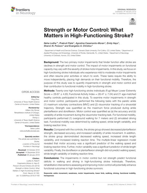 Pdf Strength Or Motor Control What Matters In High Functioning Stroke