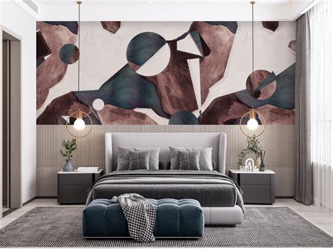 Abstract Modern Shapes Watercolour Wallpaper Mural Blush Natural Green