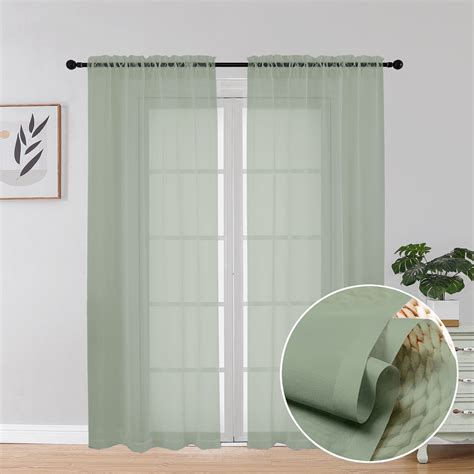 Ovzme Sage Green Sheer Curtains 72 Inch Length 2 Panels Set Light