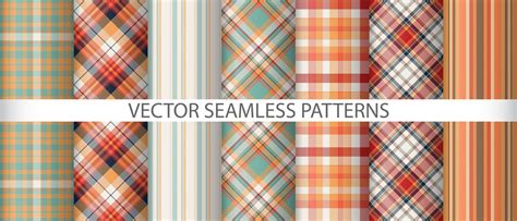 Set Seamless Background Vector Check Plaid Texture Pattern Fabric