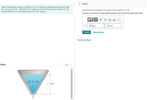 solved water in the triangular trough is at a depth of