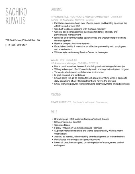 Hr Associate Resume Samples Velvet Jobs