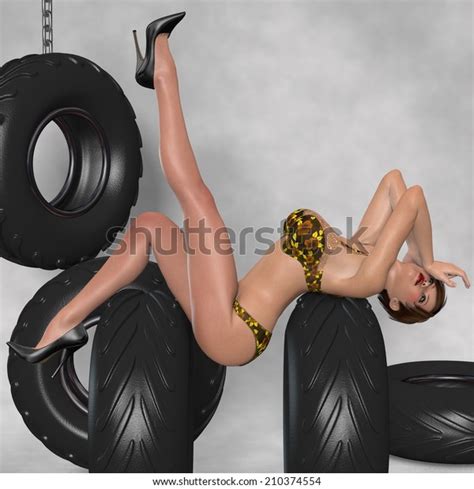 Sexy Woman Posing Wheels Stock Illustration 210374554 Shutterstock