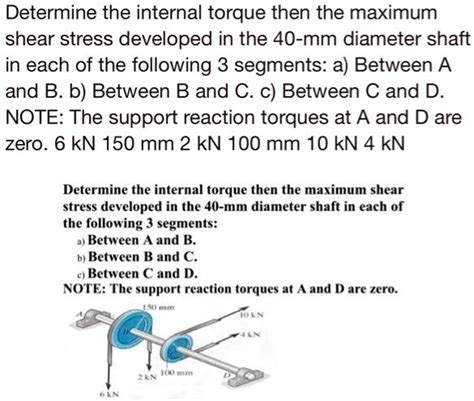 solved determine the internal torque and the maximum shear stress developed in the 40 mm