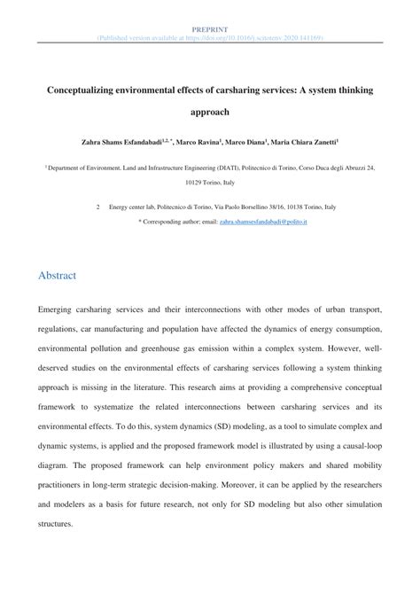 Pdf Conceptualizing Environmental Effects Of Carsharing Services A System Thinking Approach