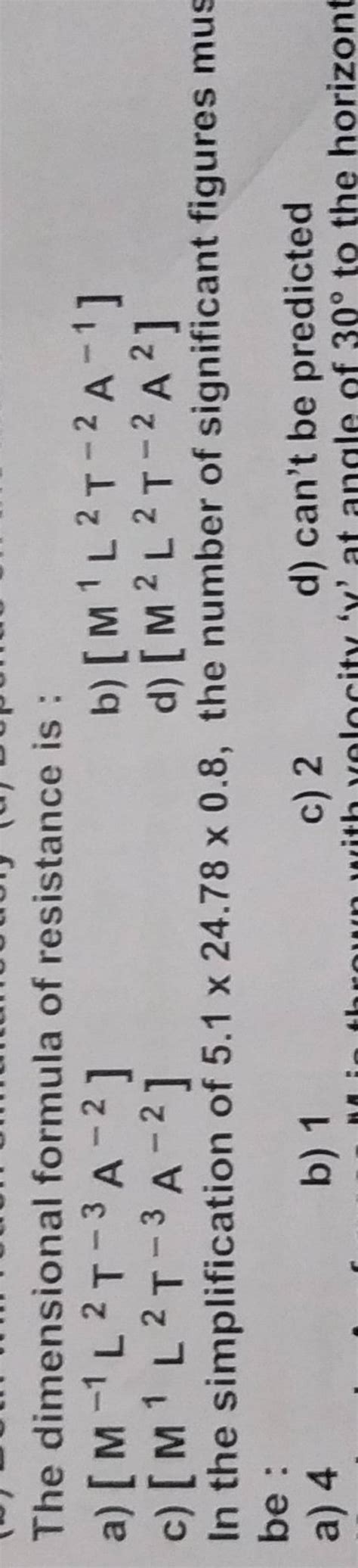 The Dimensional Formula Of Resistance Is Filo